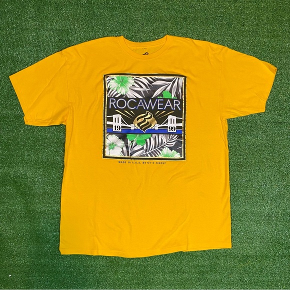 Rocawear | Shirts | Rocawear Tropical Leaves Gold Foil Logo Graphic Tee ...